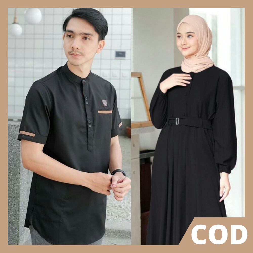 Jual GAMIS COUPLE PASANGAN SUAMI ISTRI TERBARU LEBARAN 2025 LENGAN PENDEK WARNA BLACK BY JURAGAN ...
