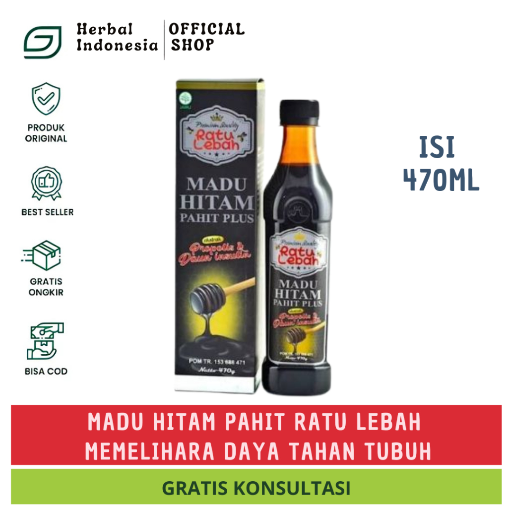 Jual Madu Hitam Pahit Plus Propolis Ratu Lebah isi 470 gram | Madu ...