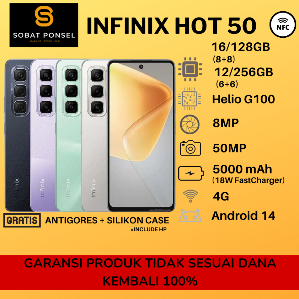 Jual Infinix Hot 50 6GB[+6GB]/256GB & 8GB[+8GB]/128GB Garansi Resmi Infinix Indonesia | Shopee ...