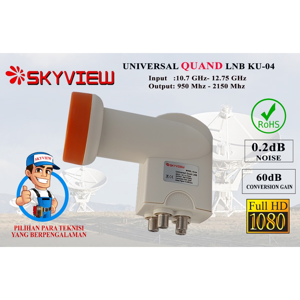 Jual LNB Parabola KU-band Offset Skyview KU-04 Quad 4 port output ...