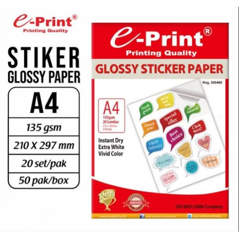 Jual [ 1 pak] Kertas stiker glossy A4 / glossy stiker inkjet print A4 ...
