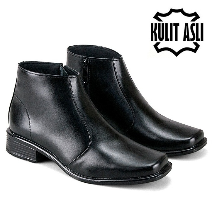 Jual Sepatu Boots Formal Wanita PDH Kulit Hitam Heels 5cm Kerja Kantor ...