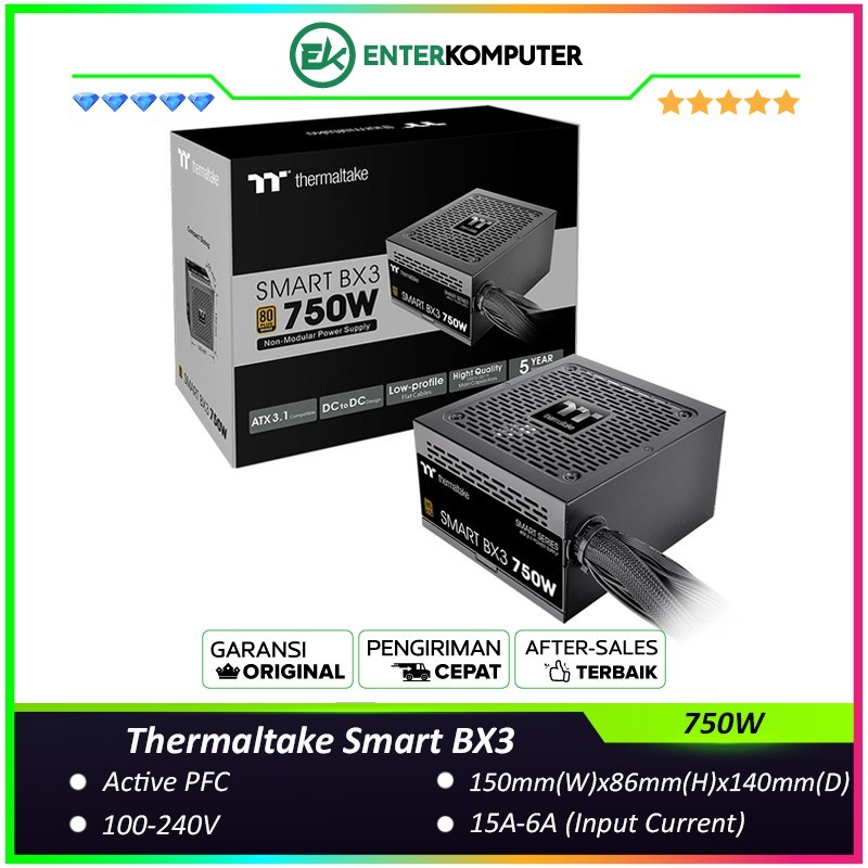 Jual Thermaltake Smart BX3 750W 80+ Bronze ATX 3.1 Non-Modular Flat Cable / PSU 750 Watt ...