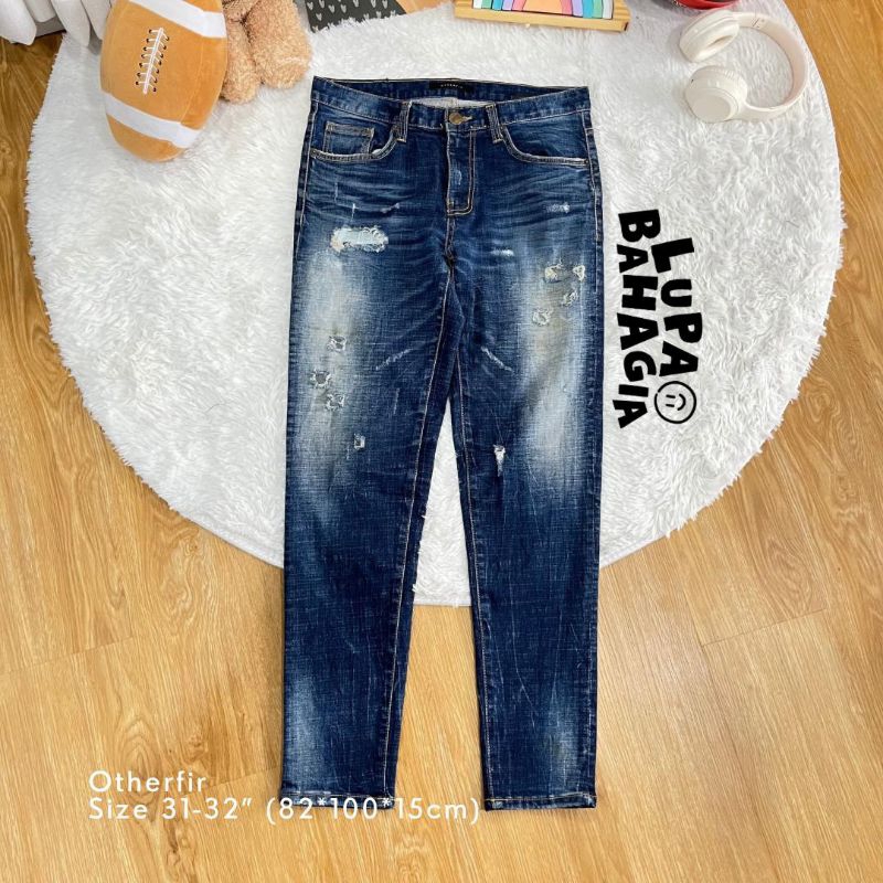 Jual OTHERFIT KOREA Indigo Wash Ripped Jeans Slimfit size fit 31-32" | 100% Original (Celana ...