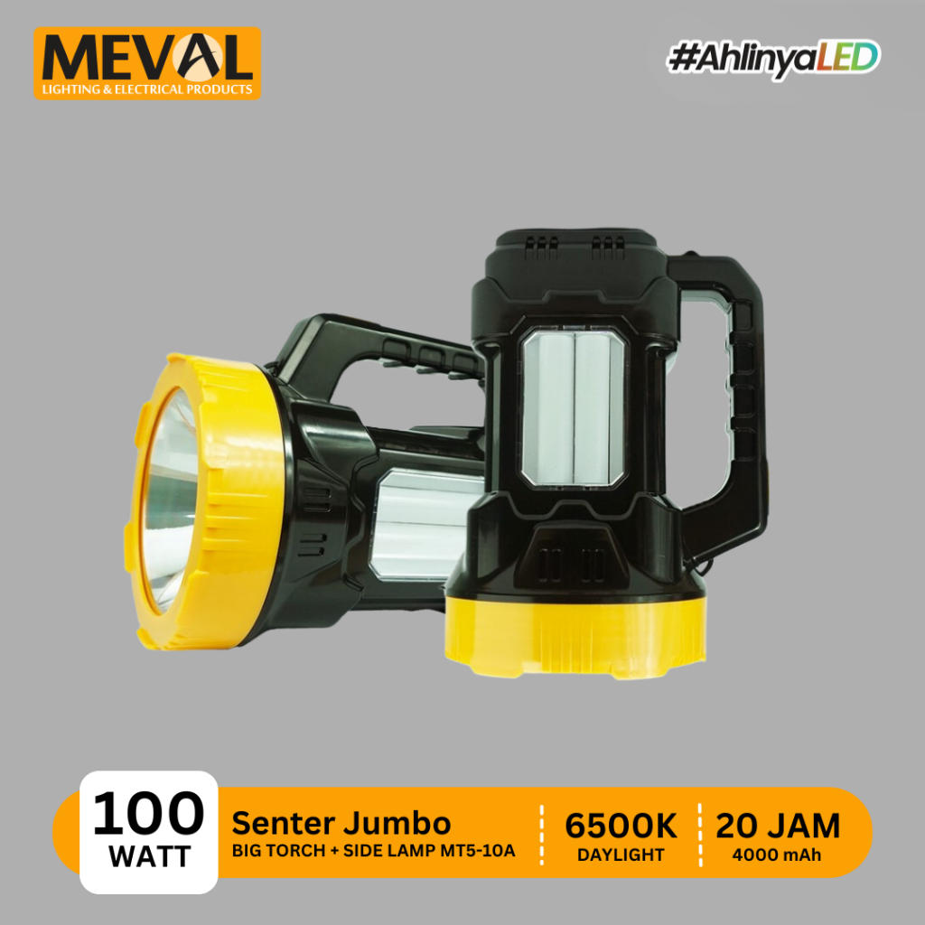 Jual MEVAL Senter LED Super Terang JUMBO 100W + Lampu Samping - Putih ...