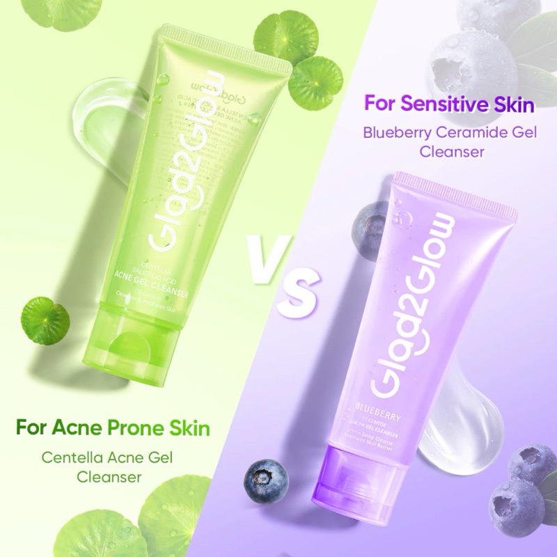 Jual ORIGINAL Glad2Glow G2G Facial Wash Blueberry Ceramide Low pH Gel ...
