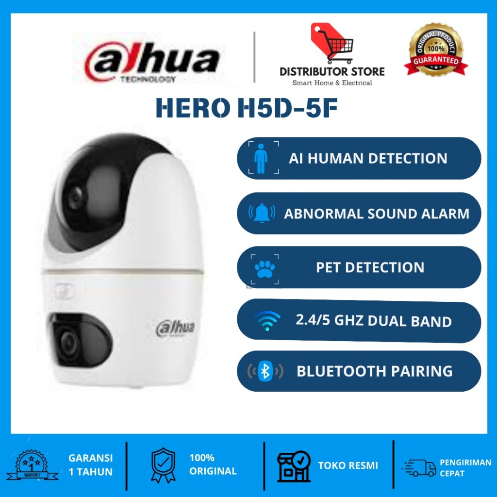Jual DAHUA HERO H5D-5F (5+5MP Indoor Wi-Fi Dual-Lens Pan & Tilt Camera) | Shopee Indonesia
