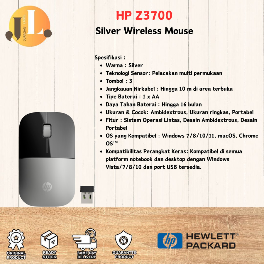 Jual Mouse HP Z3700 Wireless Optical Silver Garansi Resmi | Shopee ...