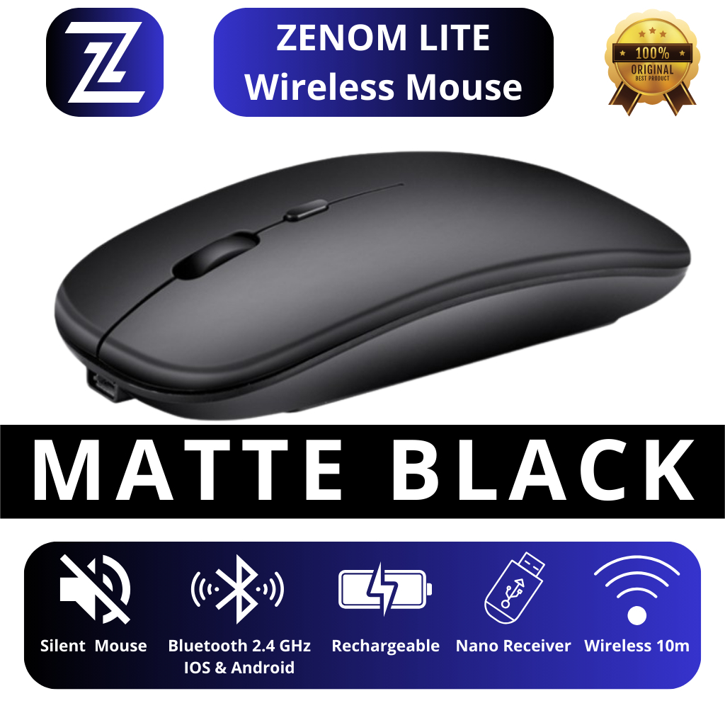 Jual Wireless Mouse Bluetooth ZENOM Lite Rechargeable Silent Click 2 ...