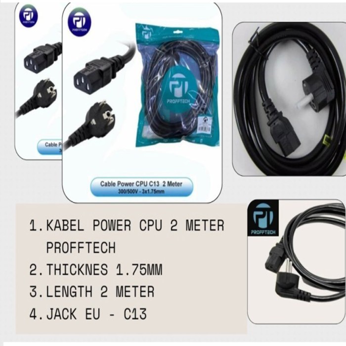 Jual kabel power Profftech Kabel Power CPU C13 2 Meter | Shopee Indonesia