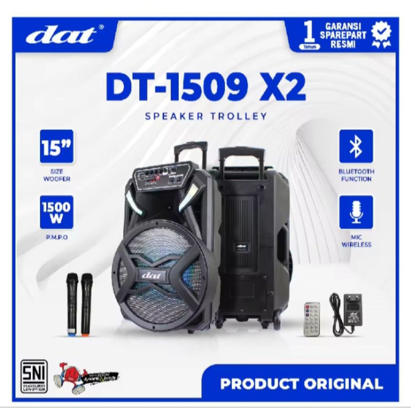 Jual Speaker Bluetooth DAT DT-1502 X2 15 Inch Dual Mikrofon Karaoke ...