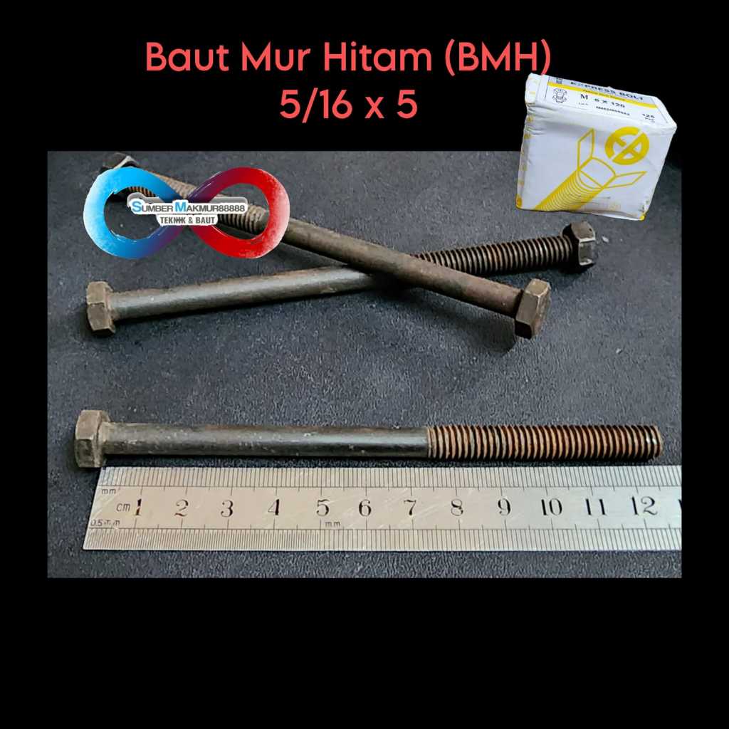 Jual BOX - Baut mur hitam (BMH) 5/16 x 5 inch ( Isi 100 pcs ) | Shopee ...
