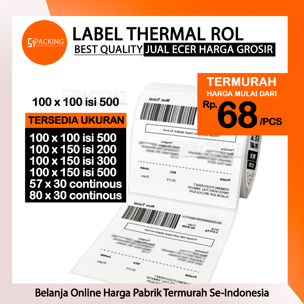 Jual Label Sticker Resi Thermal 100 x 100 Isi 200 Direct Kertas Paket Pengiriman Olshop Roll ...