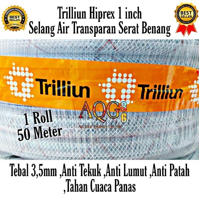 Jual SELANG AIR BENANG TRANSPARAN TEBAL 3,5MM TRILLIUN HIPREX 1 INCH HARGA 1 ROLL 50 METER ...