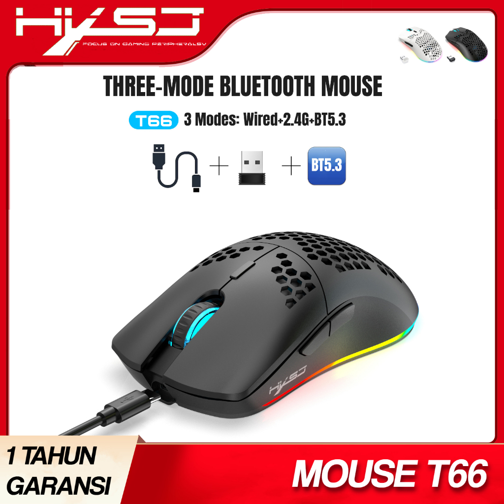 Jual HXSJ T66 Wired + 2.4G + BT5.3 3 Mode Wireless Mouse | Shopee Indonesia