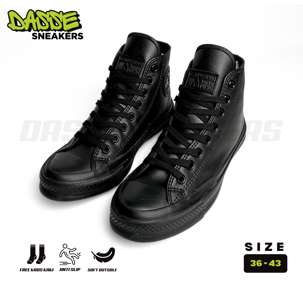 Jual Dasse Sneakers - Converse High Leather Full Black - Sepatu ...