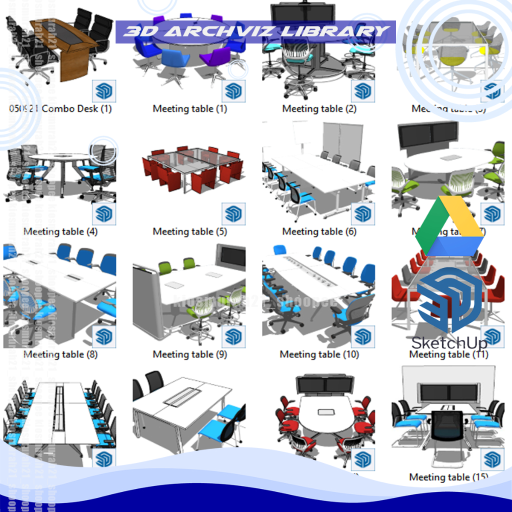 Jual 17 Office Pack Meeting Table Sketchup Model Asset Library | Shopee ...