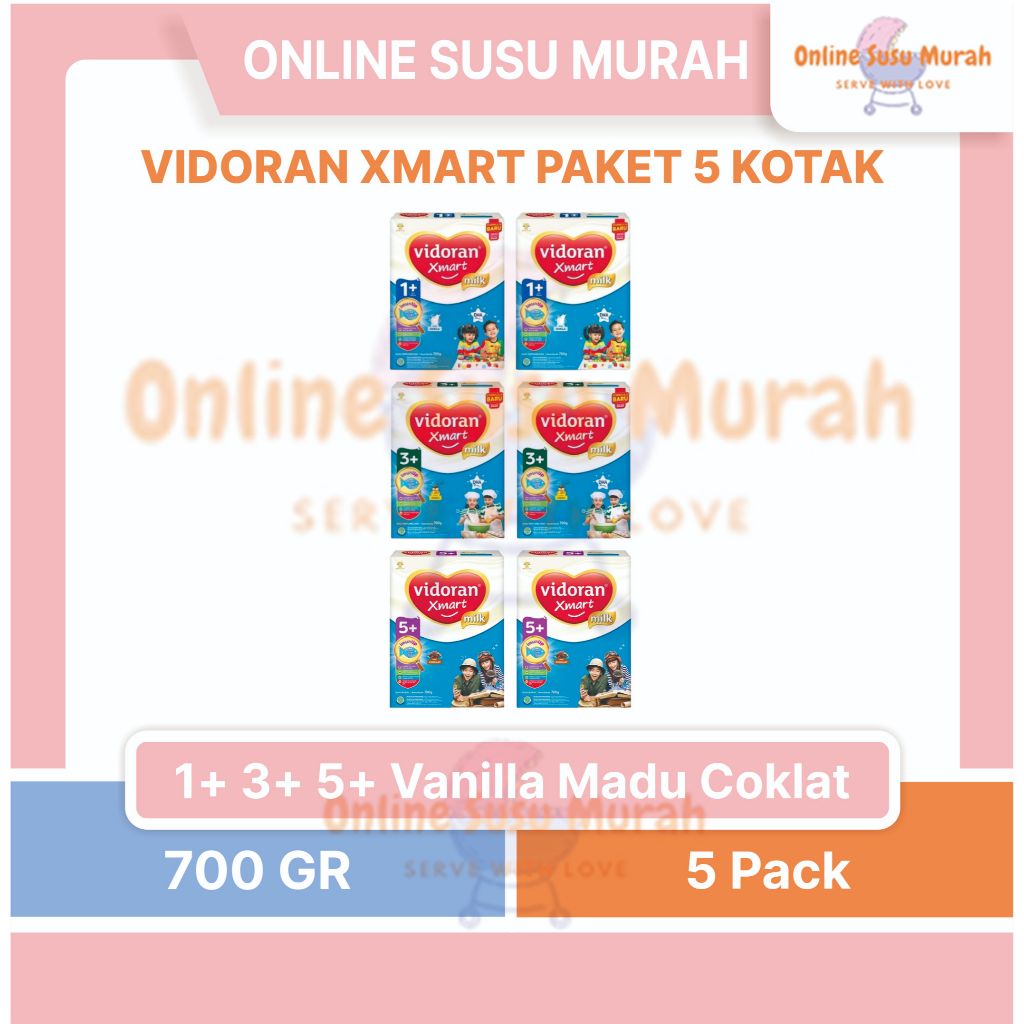 Jual VIDORAN XMART PAKET 5 KOTAK 1+ 3+ 5+ 700GR VANILA MADU COKLAT ...