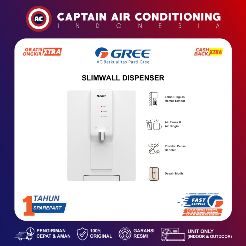 Jual GREE Water Purification Slim Wall Water Dispenser WTE-XB-031/032-D ...