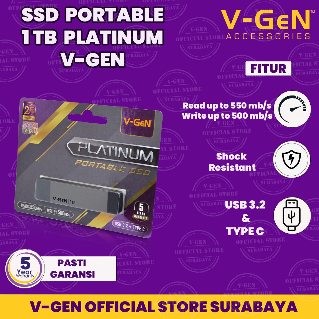 Jual SSD Portable V-GeN Platinum 128GB 256GB 512GB USB 3.2 Type C V-GeN ...