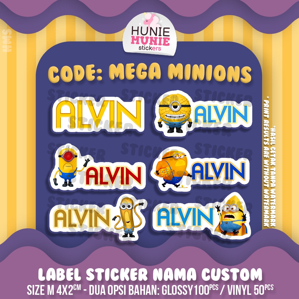 Jual Sticker Label Nama Custom - Mega Minions Minion (100pcs ...