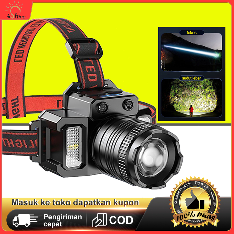 Jual Lampu Kepala LED Super Terang dengan Sensor Tangan USB Charging Senter Sorot dengan 6 Mode ...