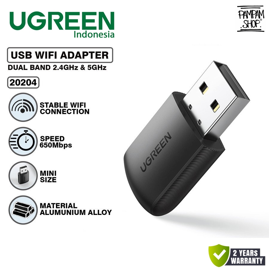Jual UGREEN 20204 USB A Wifi Receiver Wireless Adapter 650Mbps 6dBi ...