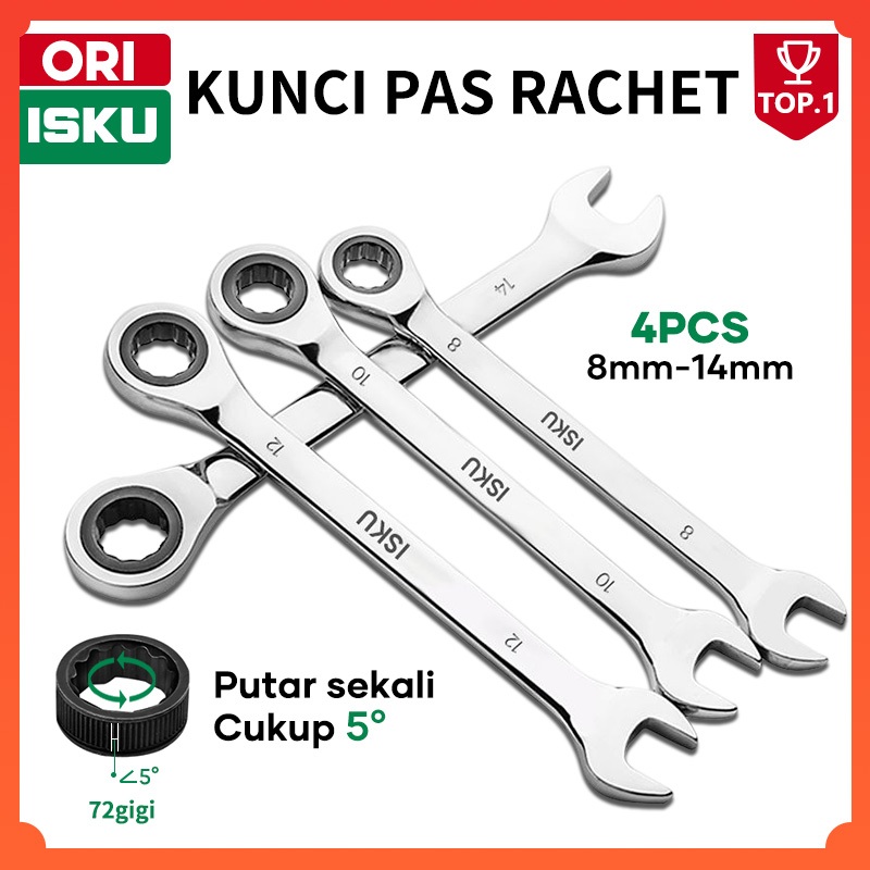 Jual ISKU Kunci Ring Pas Rachet 8-19mm Bahan Kuat Anti Karat Kunci Rachet Multifungsi Kunci Ring ...
