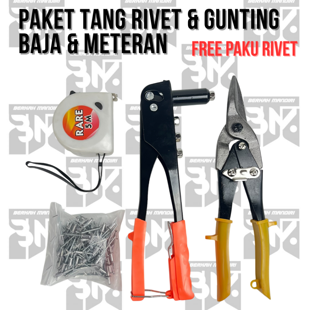 Jual Paket hemat 3 pcs!! tang rivet/gunting baja/meteran + free paku ...