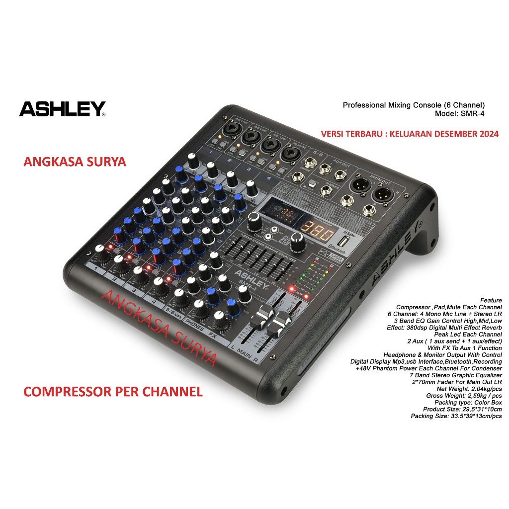 Jual Mixer Ashley SMR 4 ORIGINAL / MIXER 4 channel AUDIO ASHLEY SMR4 Compressor Tiap Channel ...