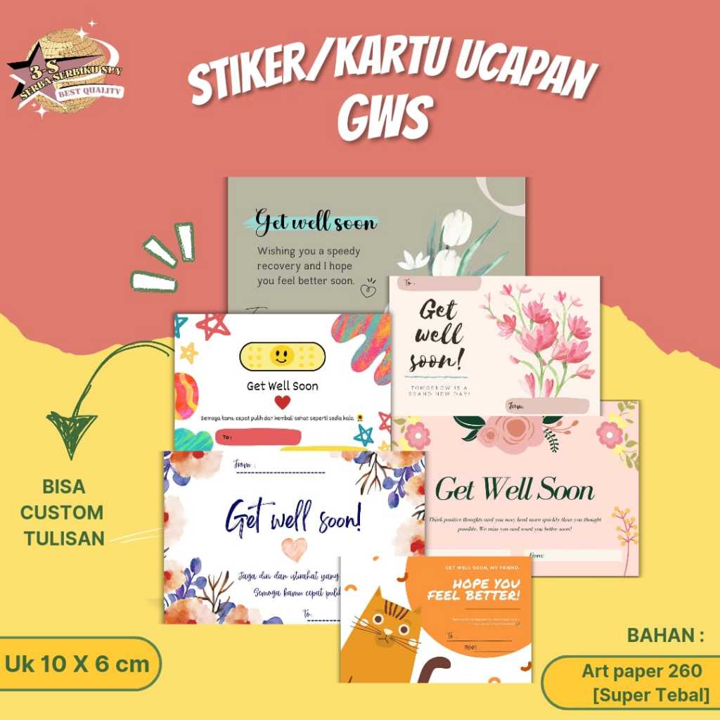 Jual Stiker / Kartu ucapan GWS/ Greeting Card Get Well Soon/Kartu ...
