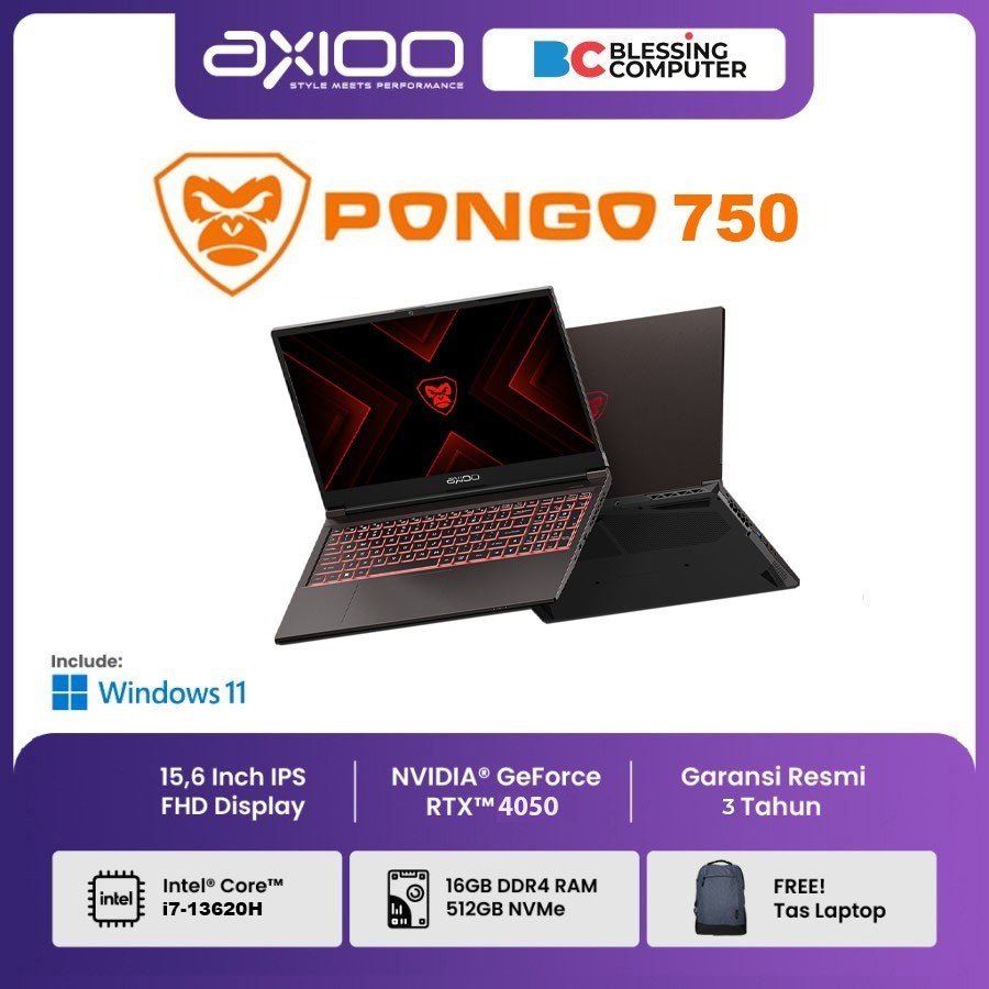 Jual AXIOO PONGO 750 Core i7 13620H 16GB 512GB 4050 W11 Black | Shopee ...