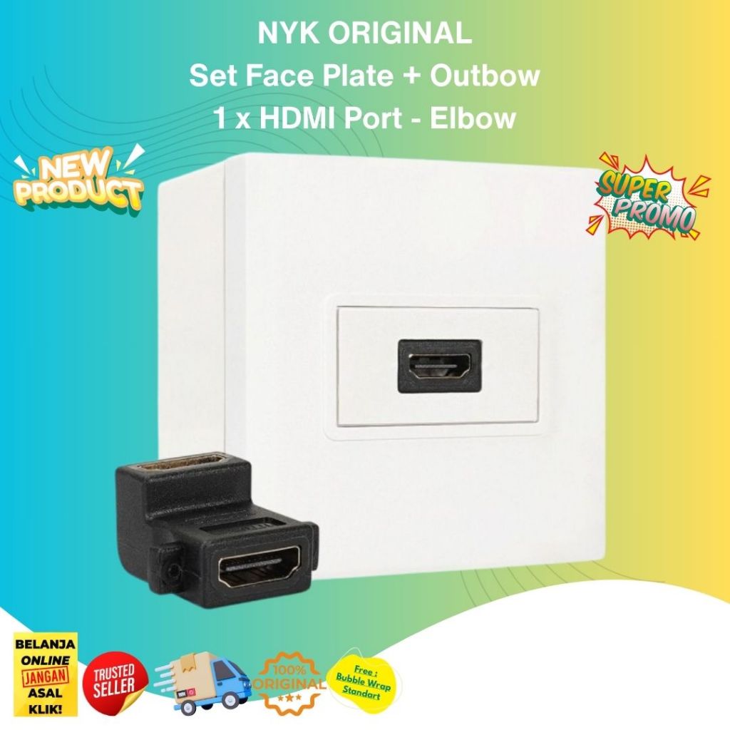 Jual NYK Wall Face Plate Socket HDMi Female Bengkok + Outbow Box ...