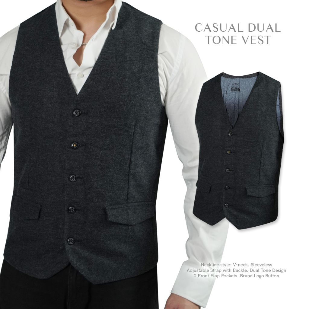 Jual Vest Semi Formal Pria Dual Tone by SVR - Charcoal | Shopee Indonesia