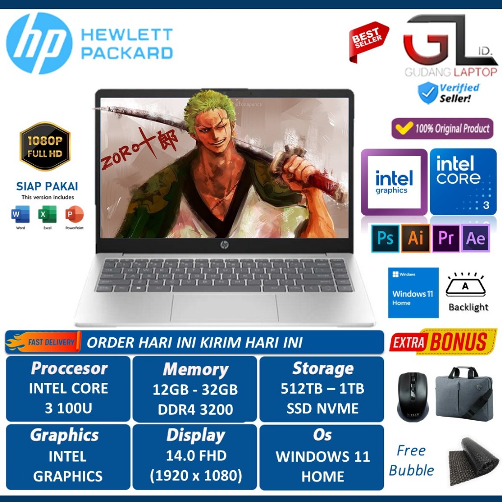 Jual Laptop Baru HP 14s 2024 Intel Core 3 100U 32GB 1TB SSD 14.0 Inch ...