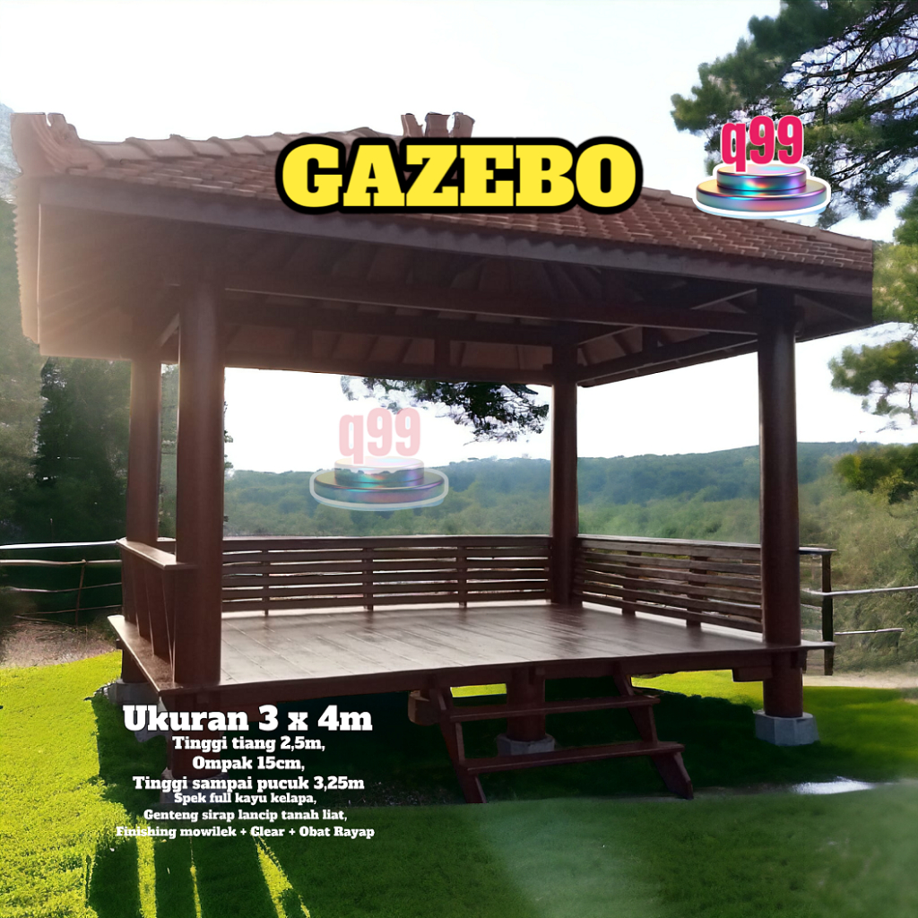 Jual Gazebo atau Saung Ukuran 3 x 4m, Tinggi tiang 2,50+ompak 15 cm ...