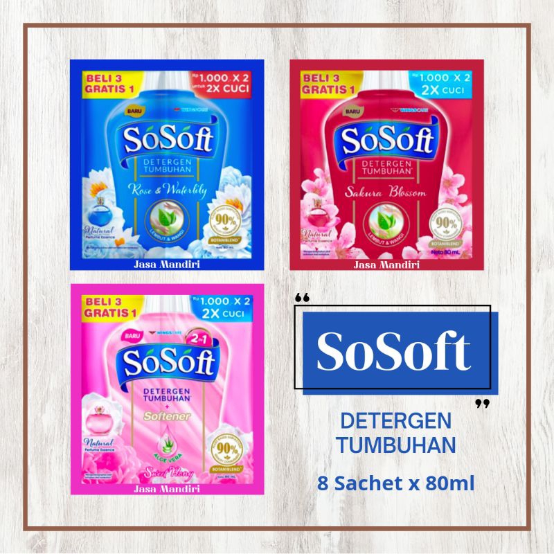 Jual So Soft Liquid Detergent Nature Fresh Double Sachet 6 x 80ml ...