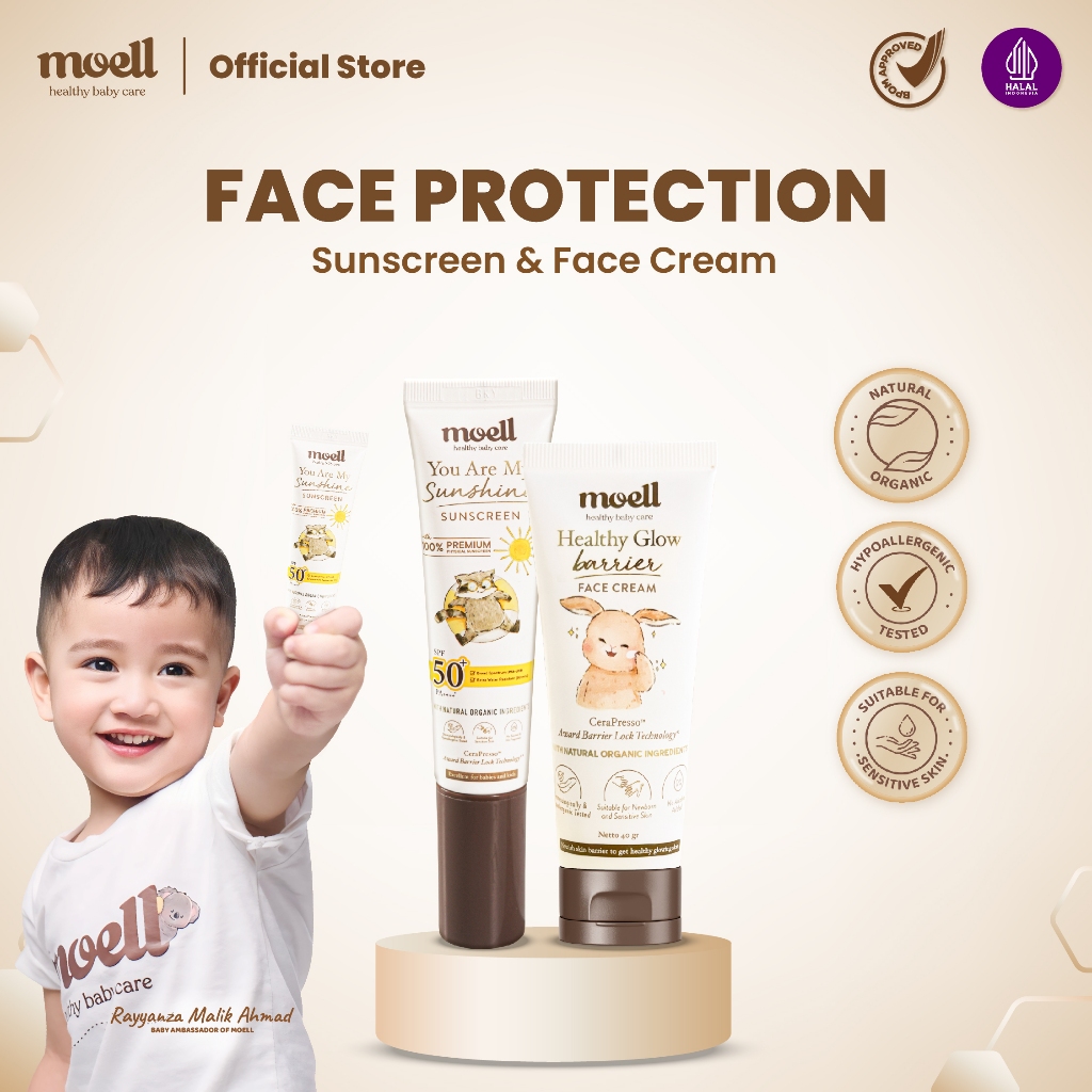 Jual Moell Face Protection Sunscreen 30gr & Face Cream 40gr - Physical ...