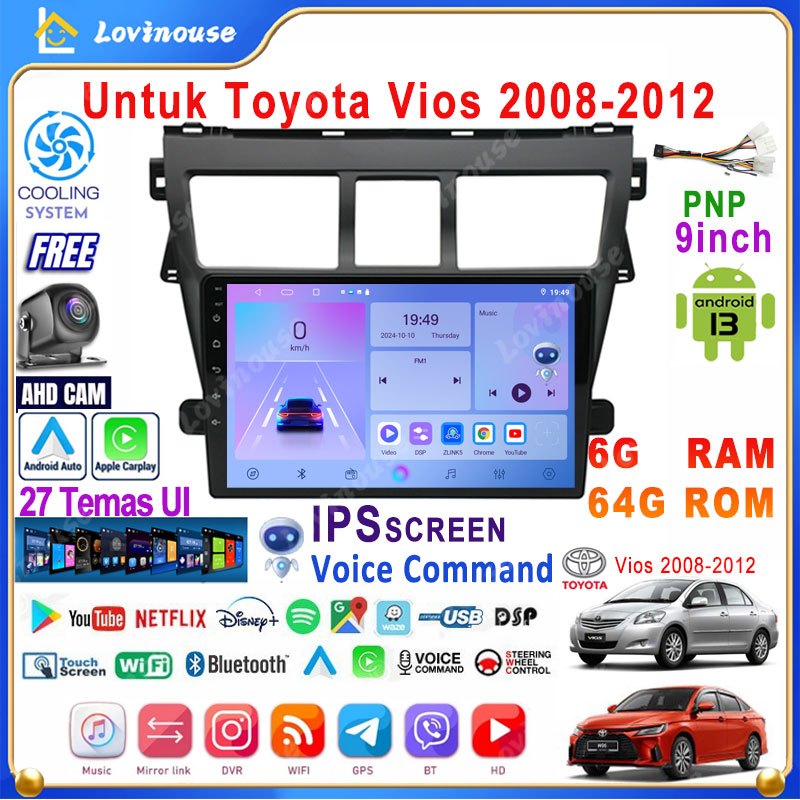 Jual 【Untuk Toyota Vios 2008-2012】6G+64G Android 13 Head Unit Termasuk Frame/PNP Soket 9 Inch ...