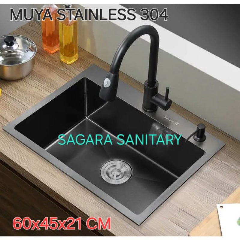 Jual Kitchen sink 6045 black paket komplit set / MUYA bcp hitam 60 x 45 ...