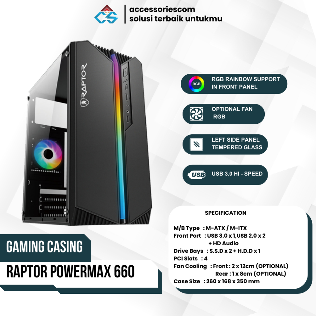 Jual Casing Gaming PC RAPTOR POWERMAX 660 LED STRIP - Casing Gaming ...