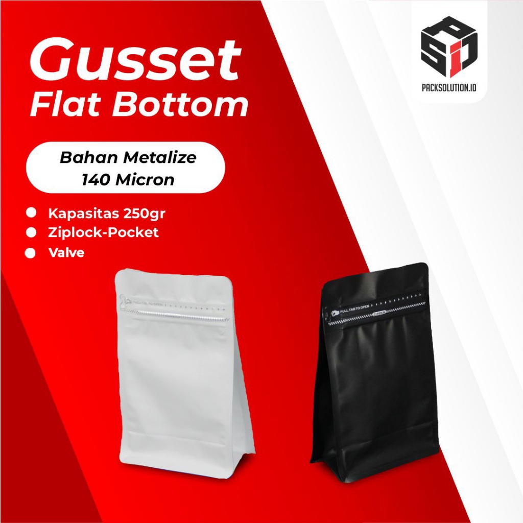 Jual Kemasan Kopi Gusset Flat Bottom | Valve | Ziplock | 250 gr | Minim Order 50 pcs | Shopee ...