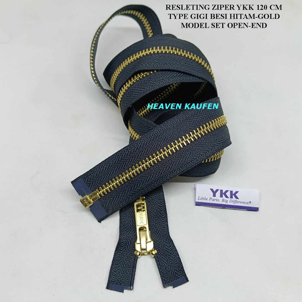 Jual Resleting Zipper YKK 120 cm Type Gigi Besi Warna Hitam - Gold Emas Model Set Open - End ...