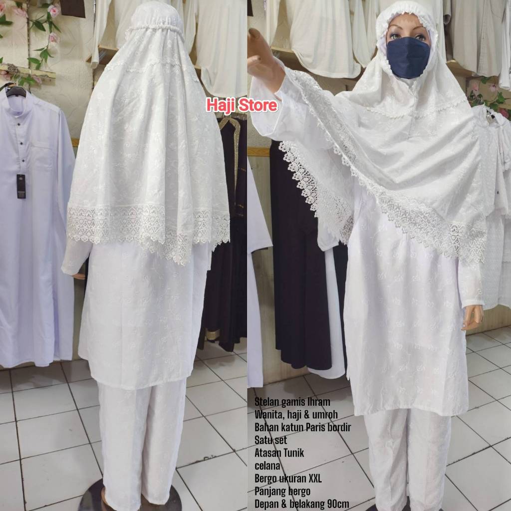 Jual setelan ihram wanita haji dan umroh satu set bahan katun paris ...