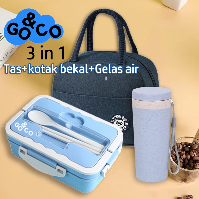Jual GO&CO Paket 3 in 1 Kotak Makan + Botol Minum + Bag - Lunch Box Set | Shopee Indonesia