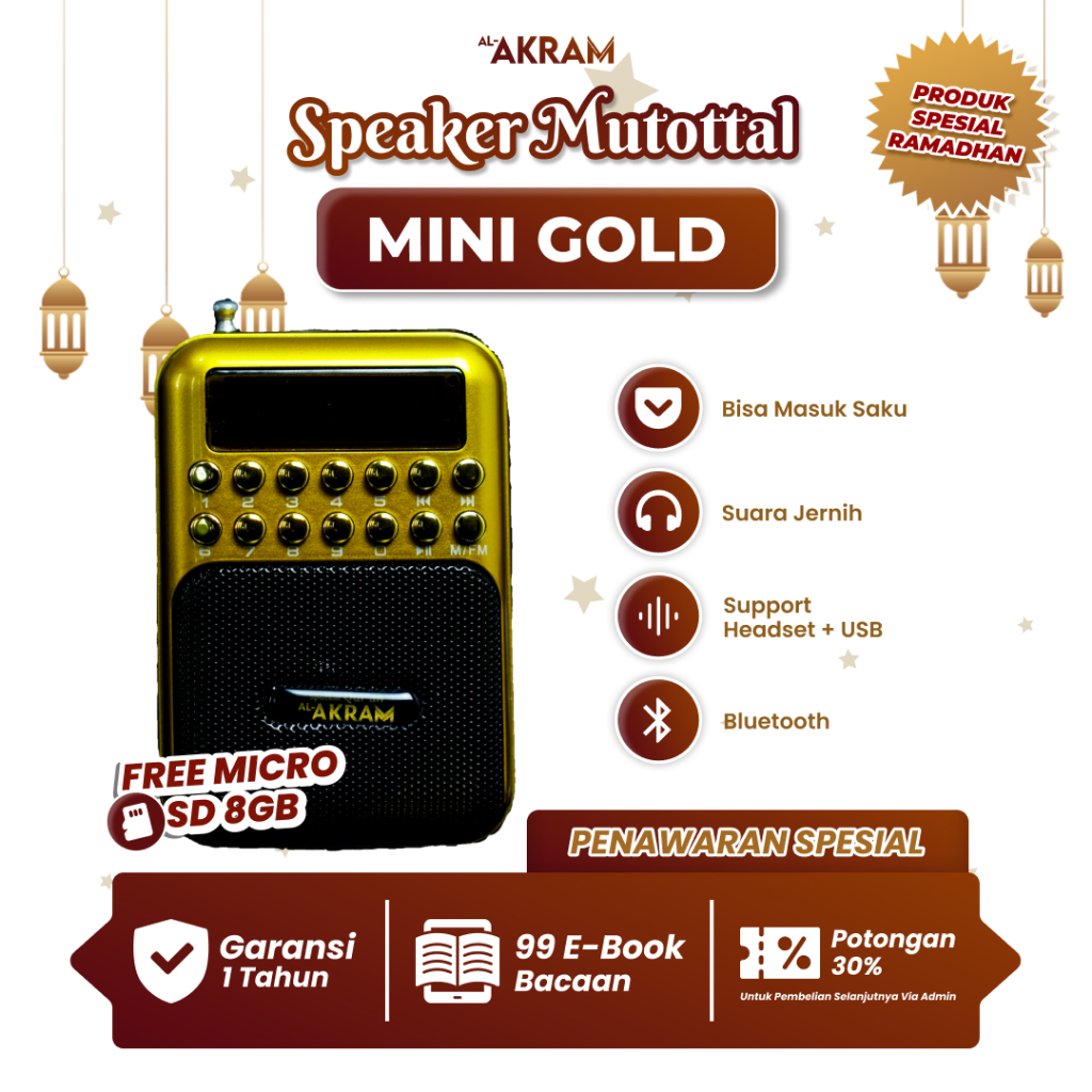 Jual AL-AKRAM Speaker Murottal Qur'an Mini - GOLD Speaker Qur'an 30 Juz + Bisa Bluetooth Bonus ...