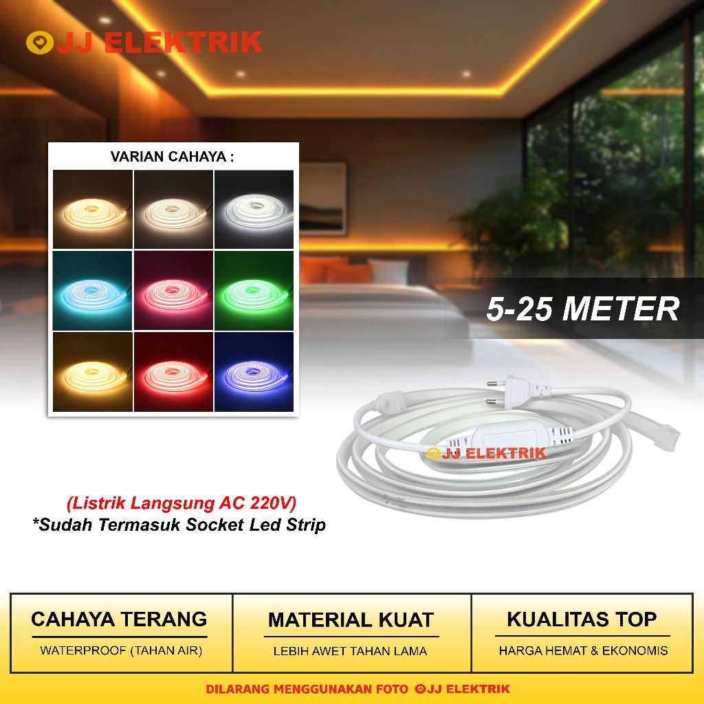 Jual Siap Pakai Tinggal Colok! Lampu LED Strip COB 220V Dotless Super ...