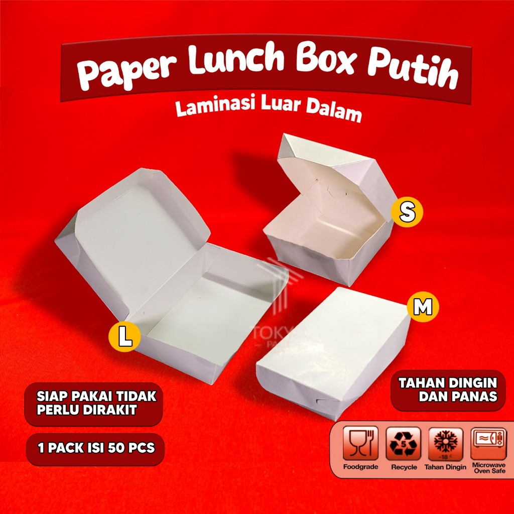 Jual Paper Lunch Box Putih Uk S, M, L - Lunch Box Kertas - Lunch Box ...