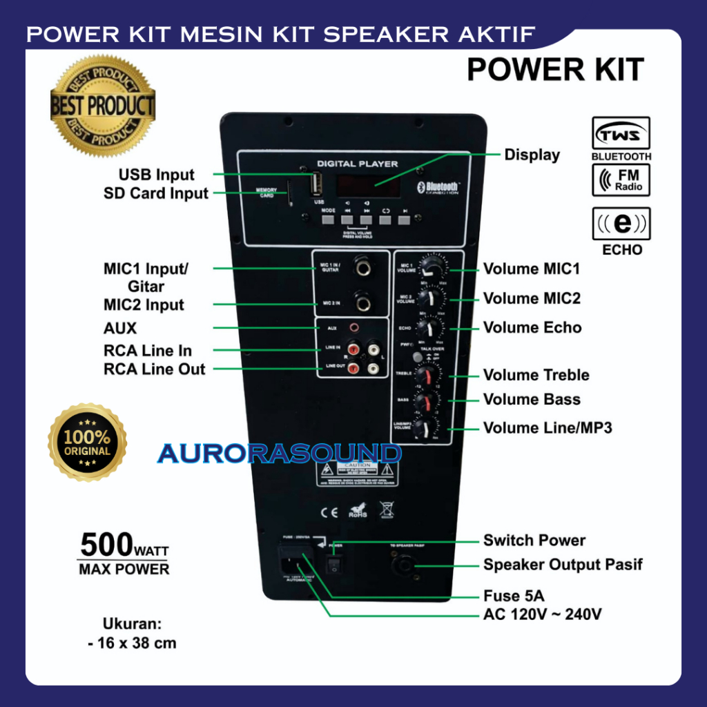 Jual POWER KIT MESIN KIT SPEAKER AKTIF 500 WATT BLUETOOTH ECHO USB FM PLAYER | Shopee Indonesia