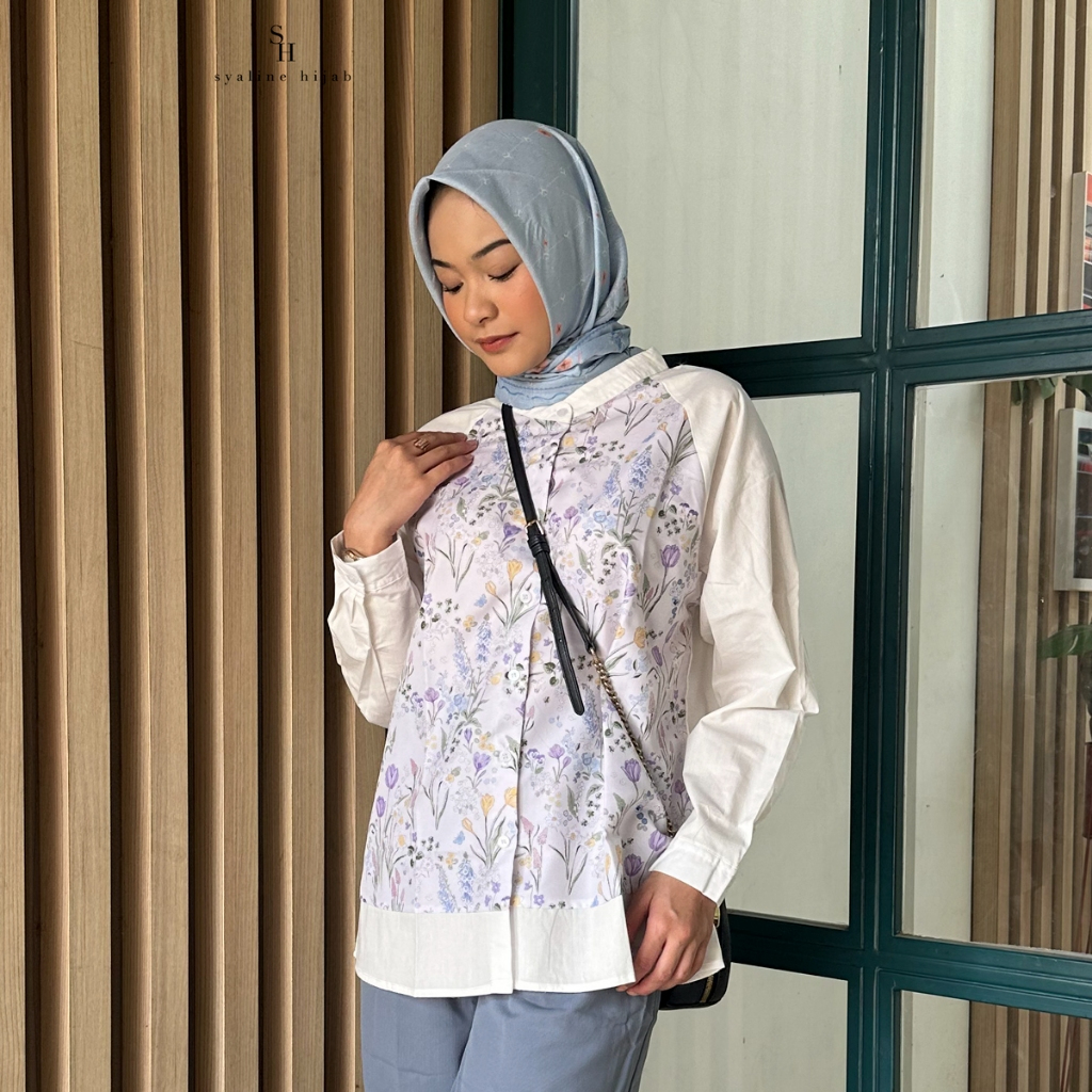 Jual Defect Syaline Hijab - Atasan Blouse Waita Bahan Katun Poplin - Amy Shirt Bloom | Shopee ...